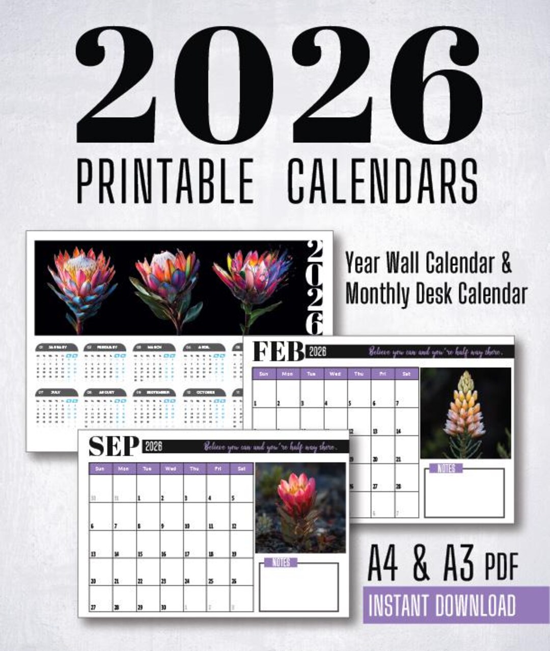 2026 Calendars: Monthly and Year View - Etsy