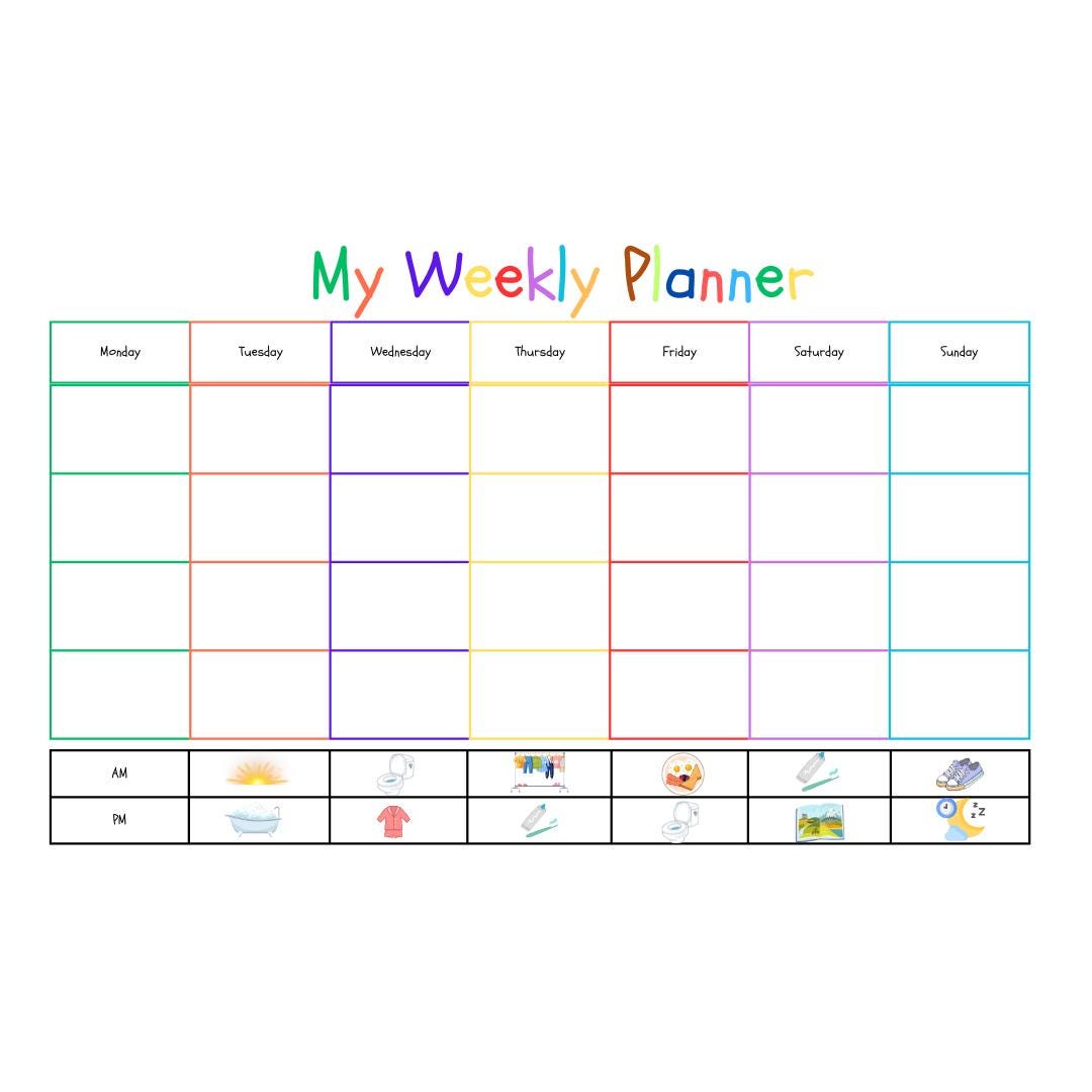 Children's Visual Calendar, Printable Kid's Weekly Planner With Visual ...