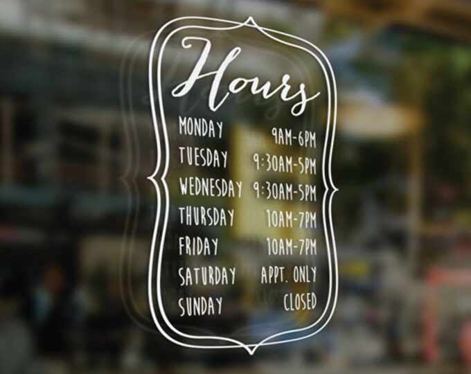 Custom Business Hours Decal Window Signage Inside Glass/outside Glass ...