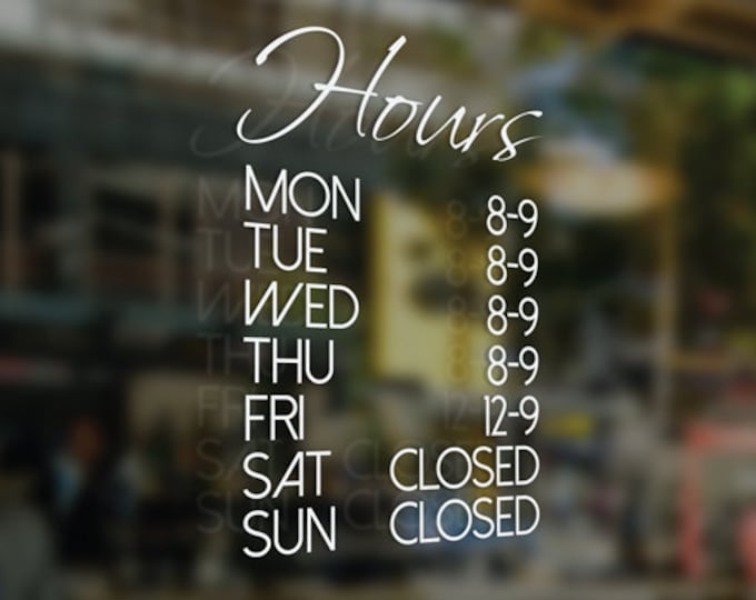 Custom Business Hours Decal Window Signage Inside Glass/outside Glass ...