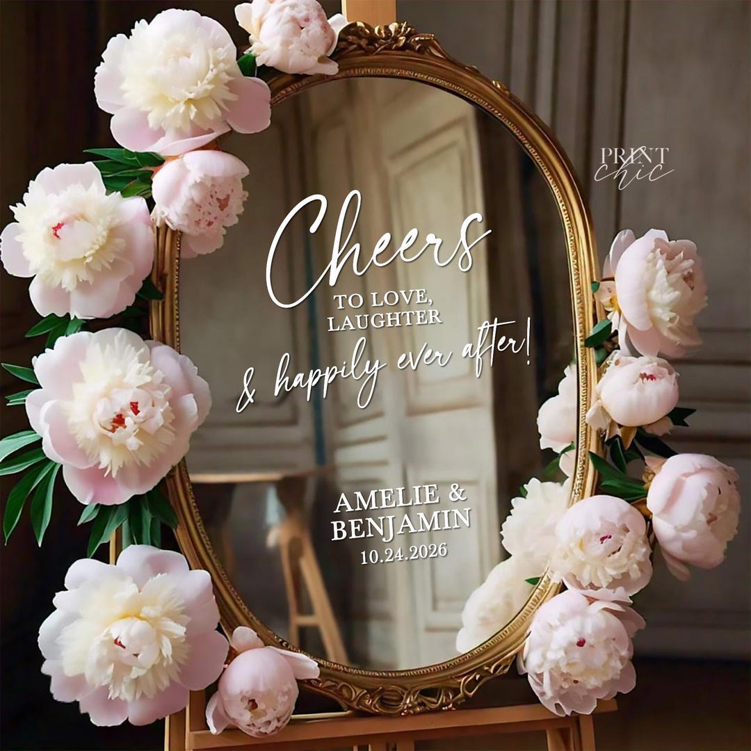 Cheers to Love Laughter Wedding Sign Personalized ~ Mirror Decal ...