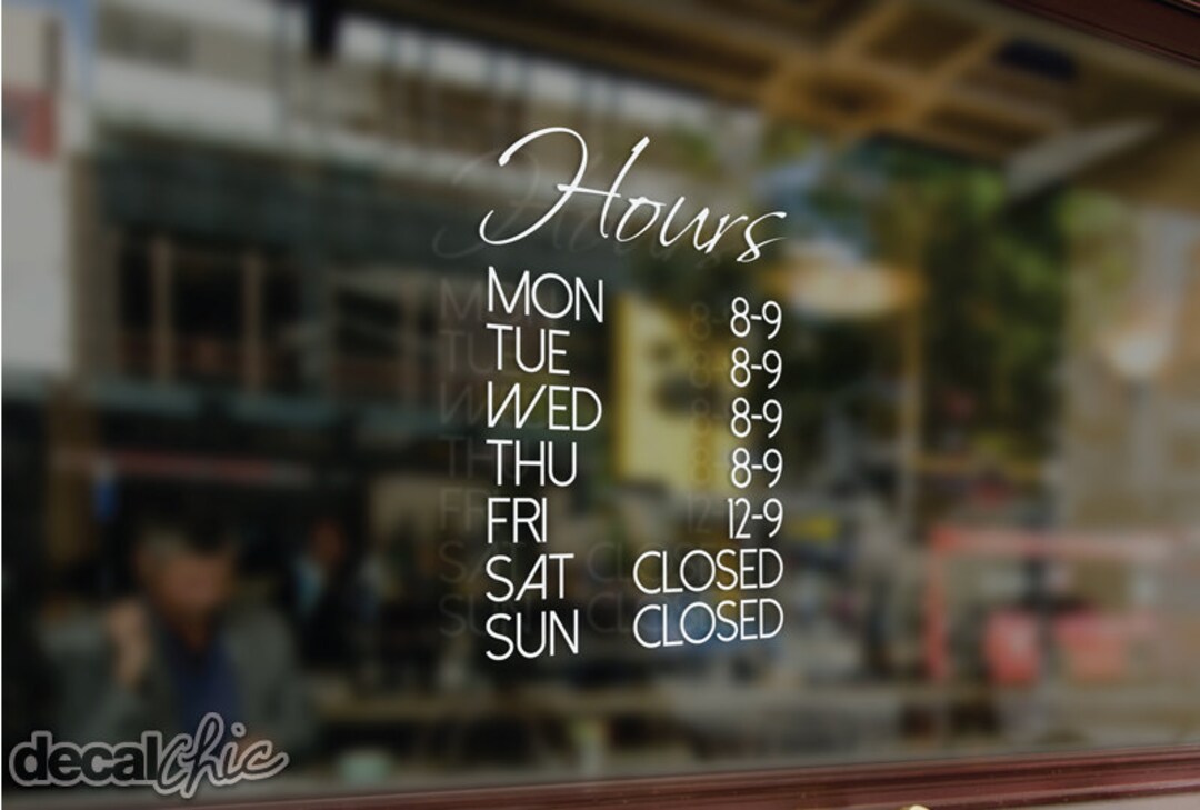 Custom Business Hours Window Decal for Shops/salons/cafes/restaurants ...