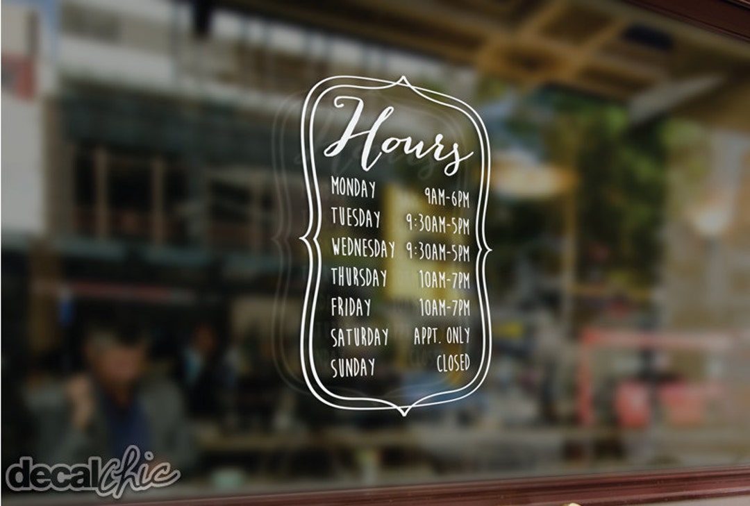 Custom Business Hours Window Decal ~ Custom Size and Color - Etsy