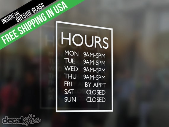 Custom Business Hours Decal Window Signage Inside Glass/ | Etsy