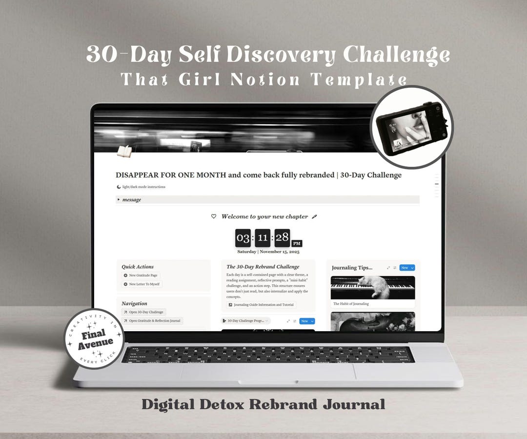 30-day Self Discovery Challenge Digital Detox Rebrand Journal Guided ...