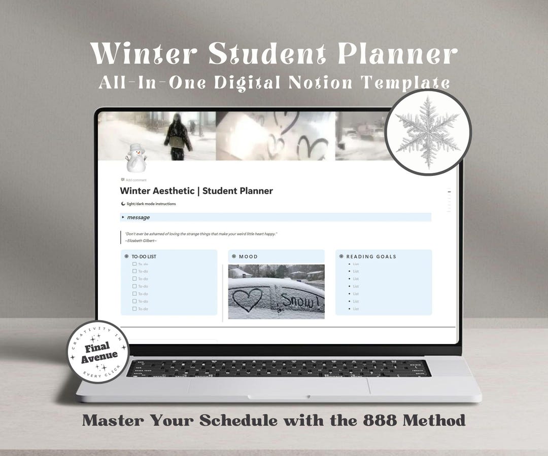 Winter Aesthetic Notion Template Student Planner With 888 Method All-in ...
