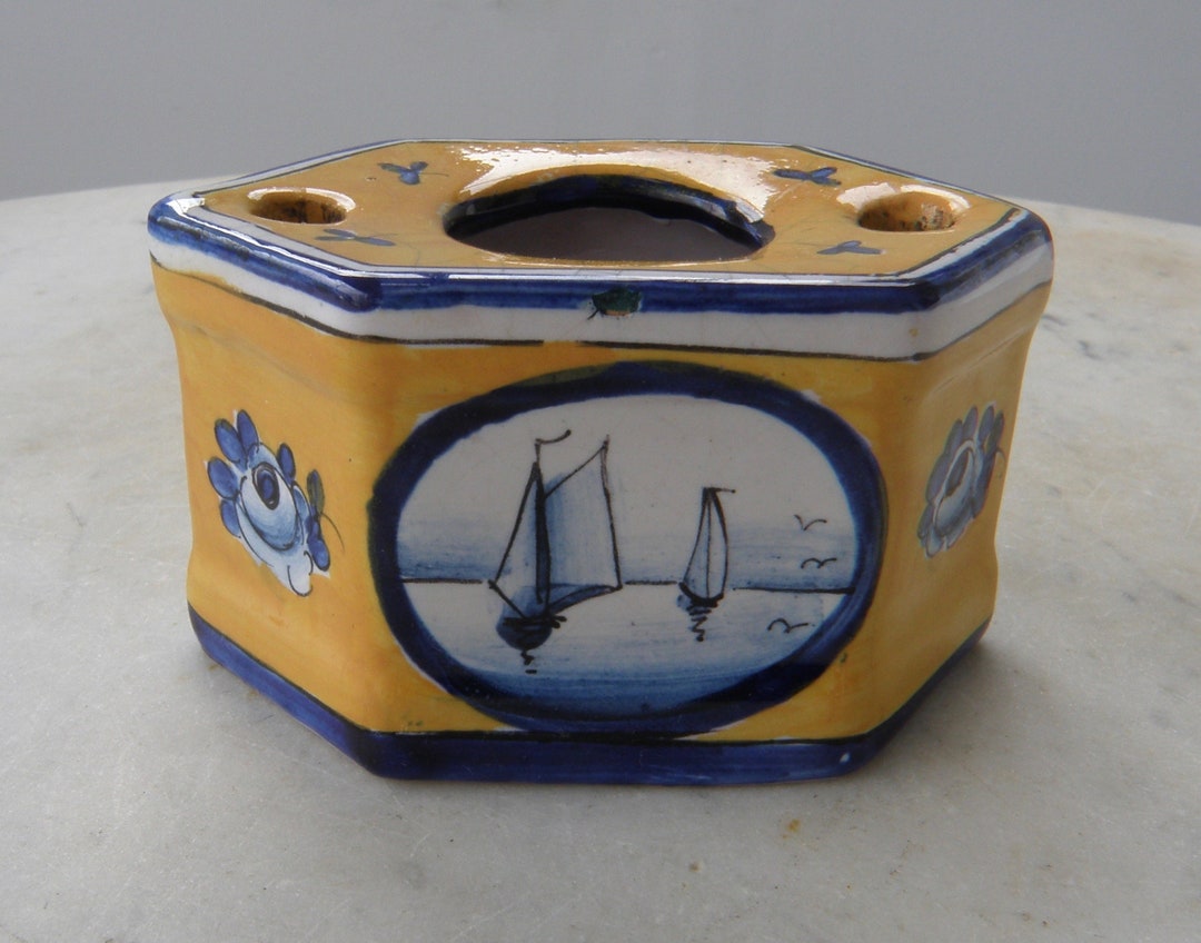 FRENCH FAIENCE INKWELL Signed Aladin France Cottage & - Etsy