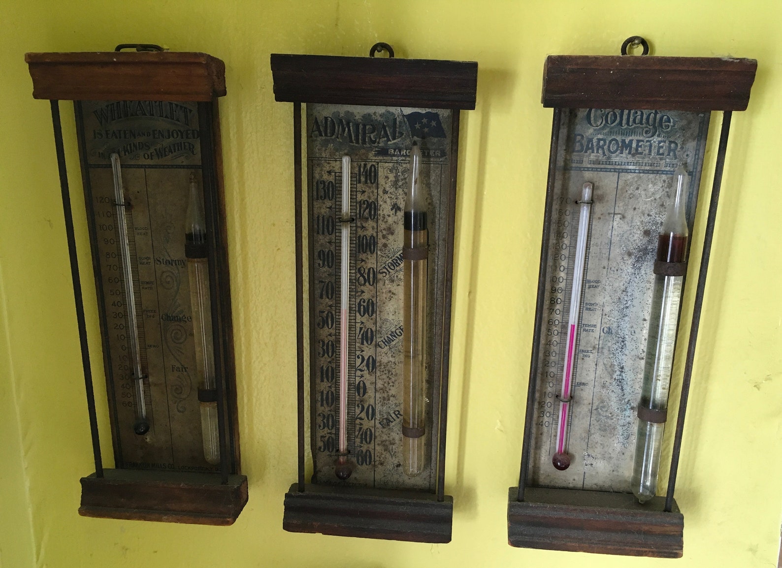 6 COTTAGE BAROMETERS THERMOMETERS Wood Frame Paper on Tin | Etsy