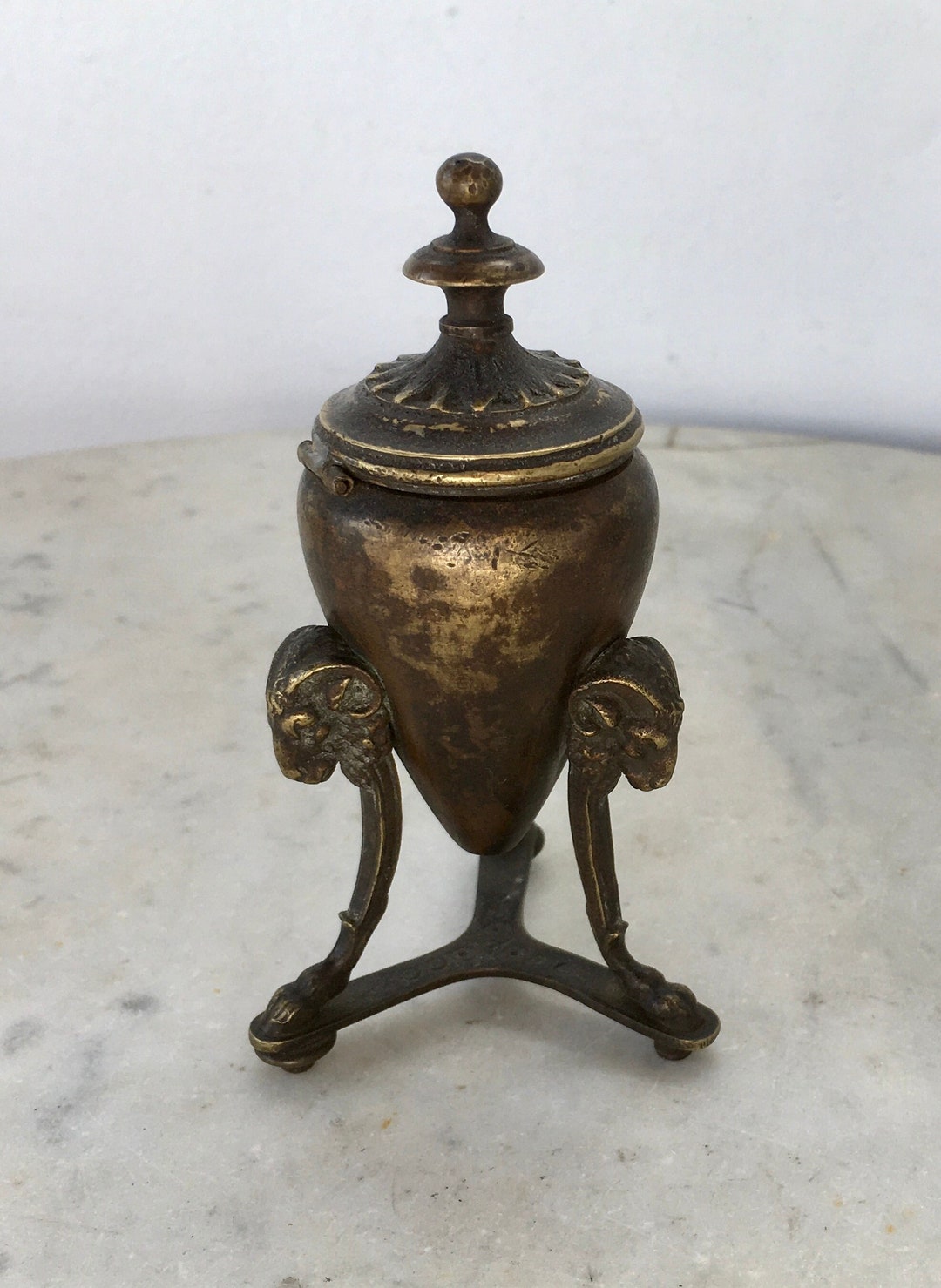 FRENCH BRONZE INKWELL Rams Heads & Hooves Fancy Finial Hinged - Etsy