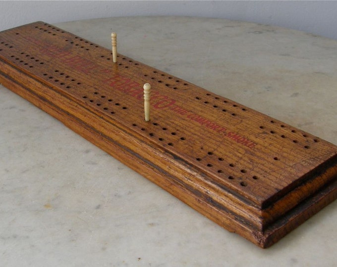 WOOD CRIBBAGE BOARD Advertising Red Bell Tobacco the Comfort Smoke Red ...