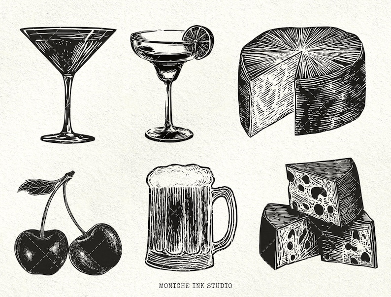 Vintage Food Art Procreate Stamp Brush Bundle Linocut Art Vintage ...