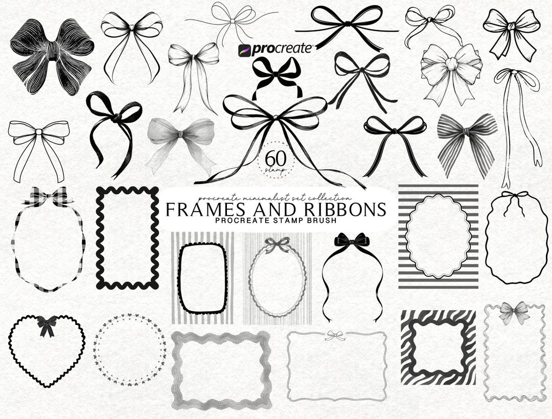 Bow and Frame Procreate Stamp Brush Set Minimalist Frame Border Bow ...
