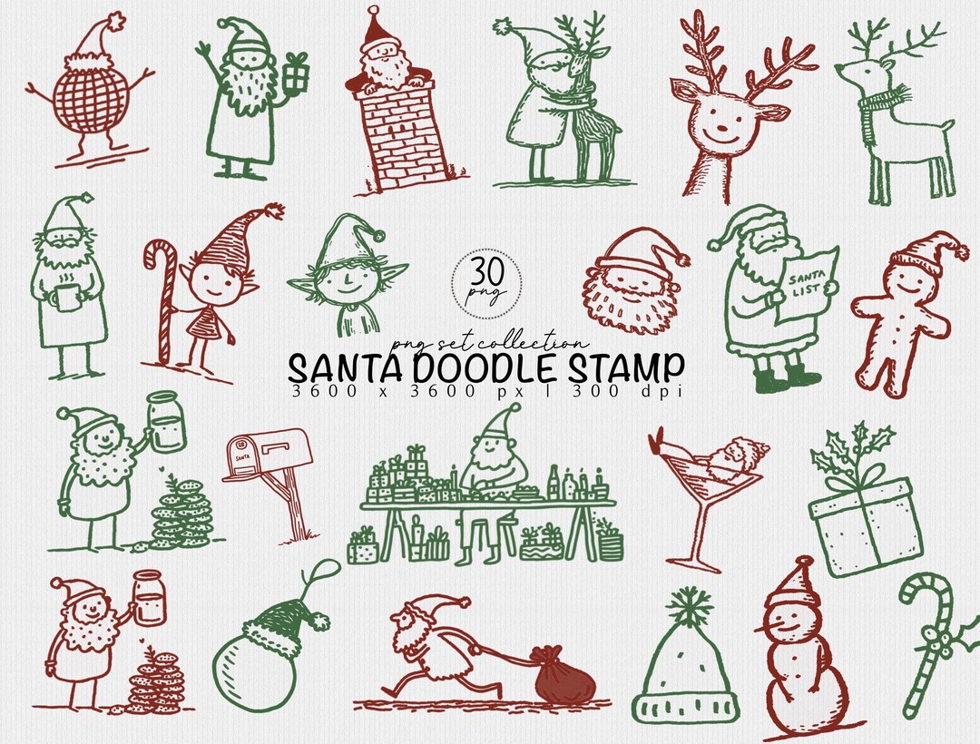 Santa Claus Doodles PNG Bundle, Christmas Clipart (digital Download) - Etsy