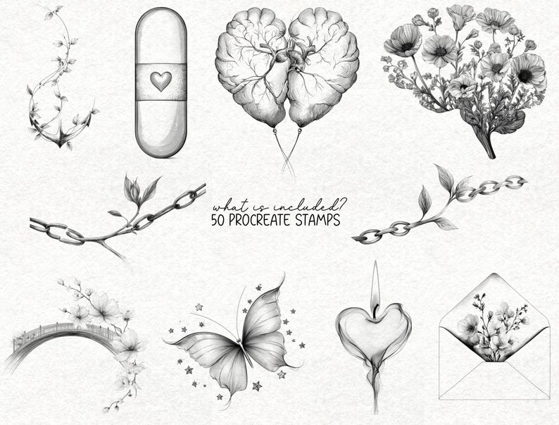 Mental Health Tattoo Design Procreate Stamp Brush Bundle Procreate ...