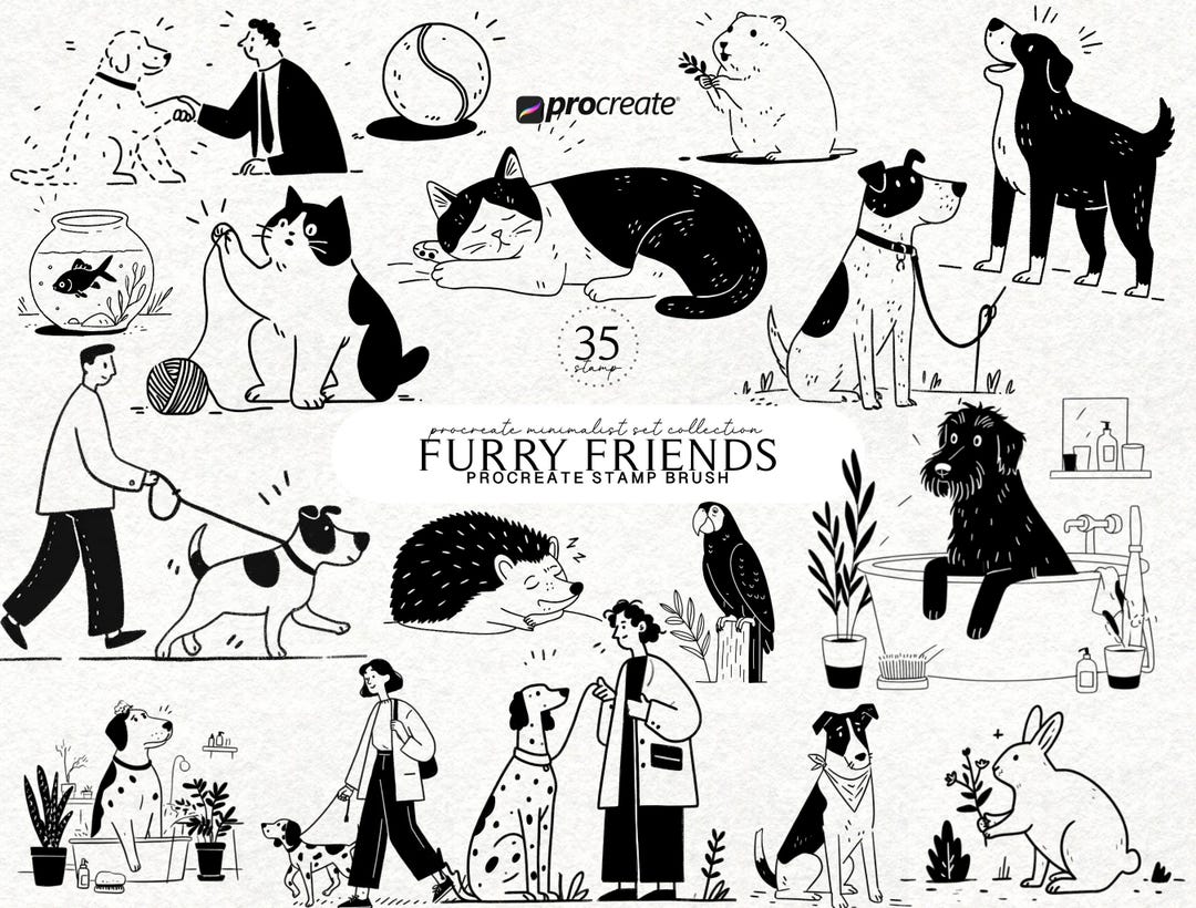 Furry Friends Procreate Stamp Brush Set Minimalist Pet Illustration Dog ...