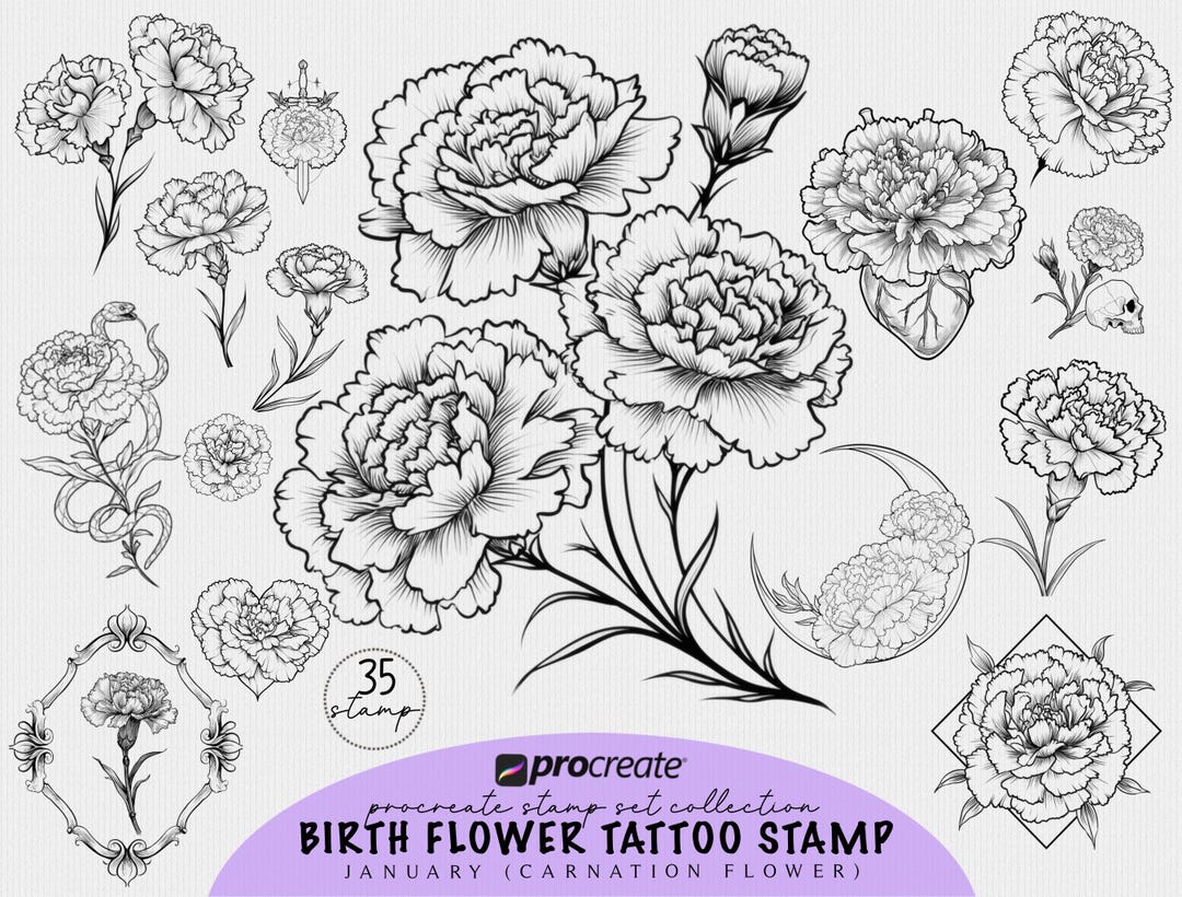 Carnation Tattoo Stamp Brush Set: Floral Stencil Design (procreate) - Etsy