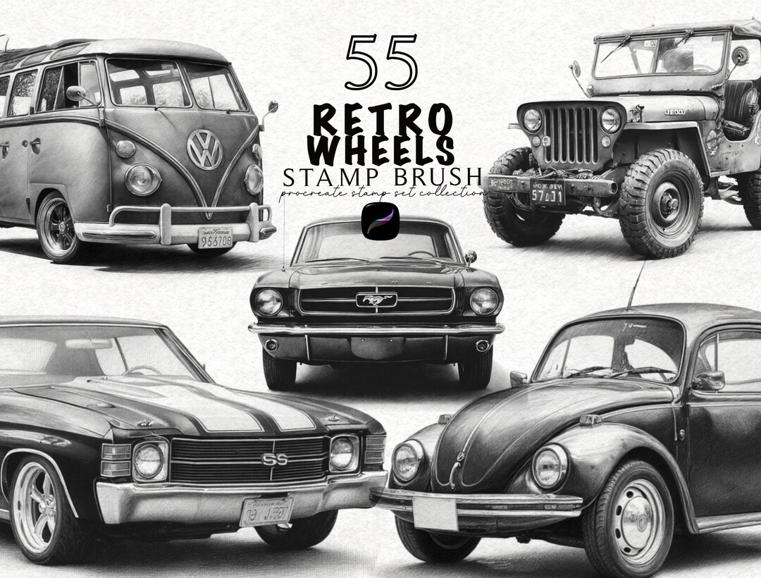 Retro Car Procreate Stamp Brushes Bundle Vintage Car Illustration ...