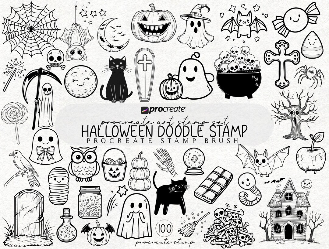 Halloween Procreate Stamp Bundle Brush Stamps Procreate Tattoo Stencil ...