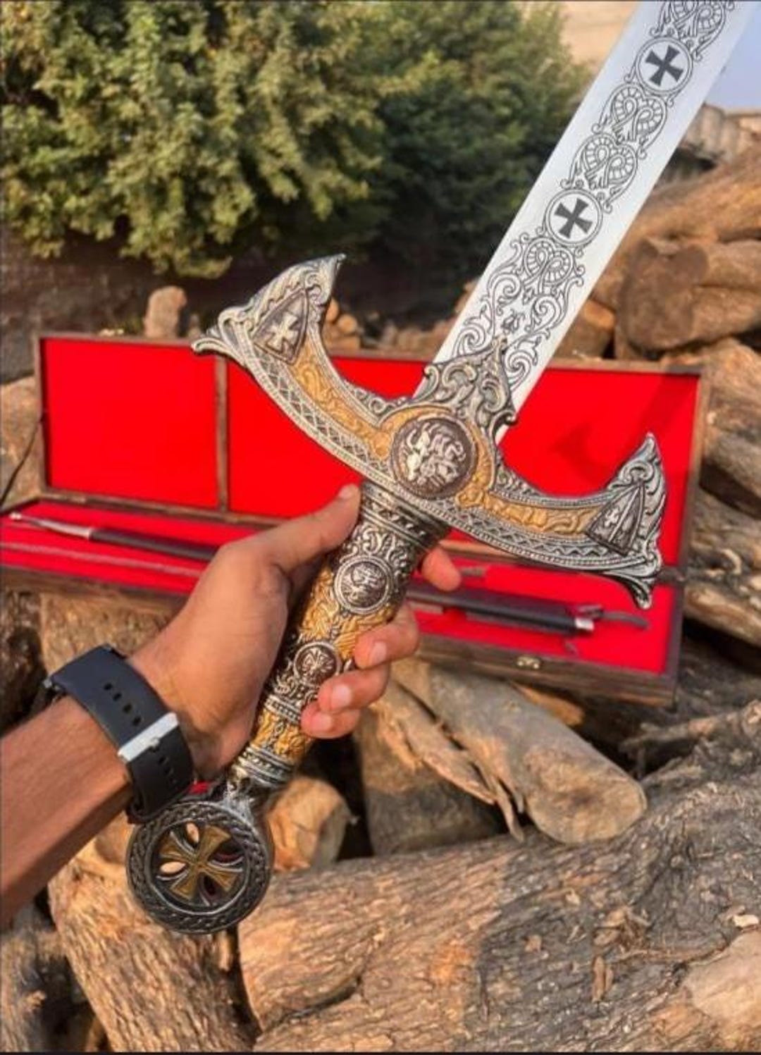 Templar Knight Sword Handmade, Damascus Steel Sword, Sacred Medieval ...