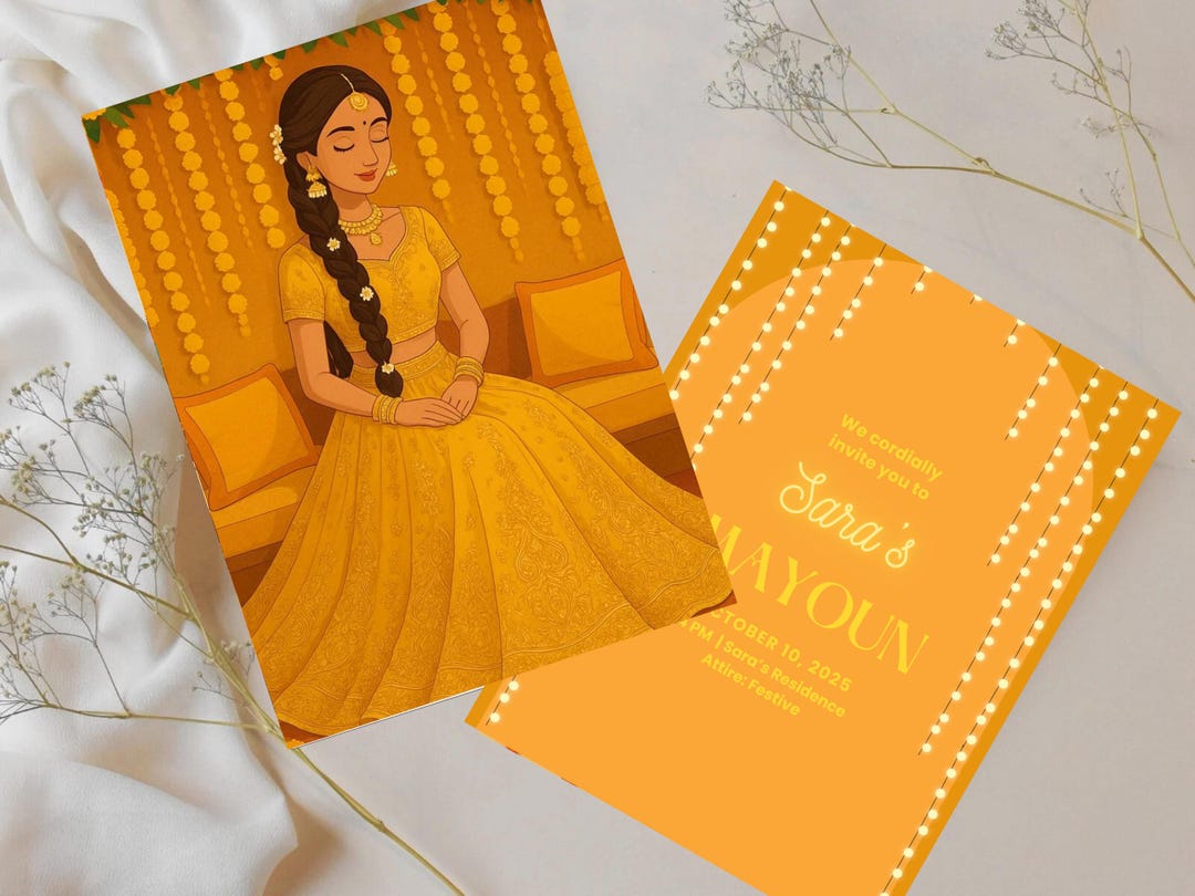Mayoun Invitation, Haldi Invitation, Mehendi Invitation , Yellow ...