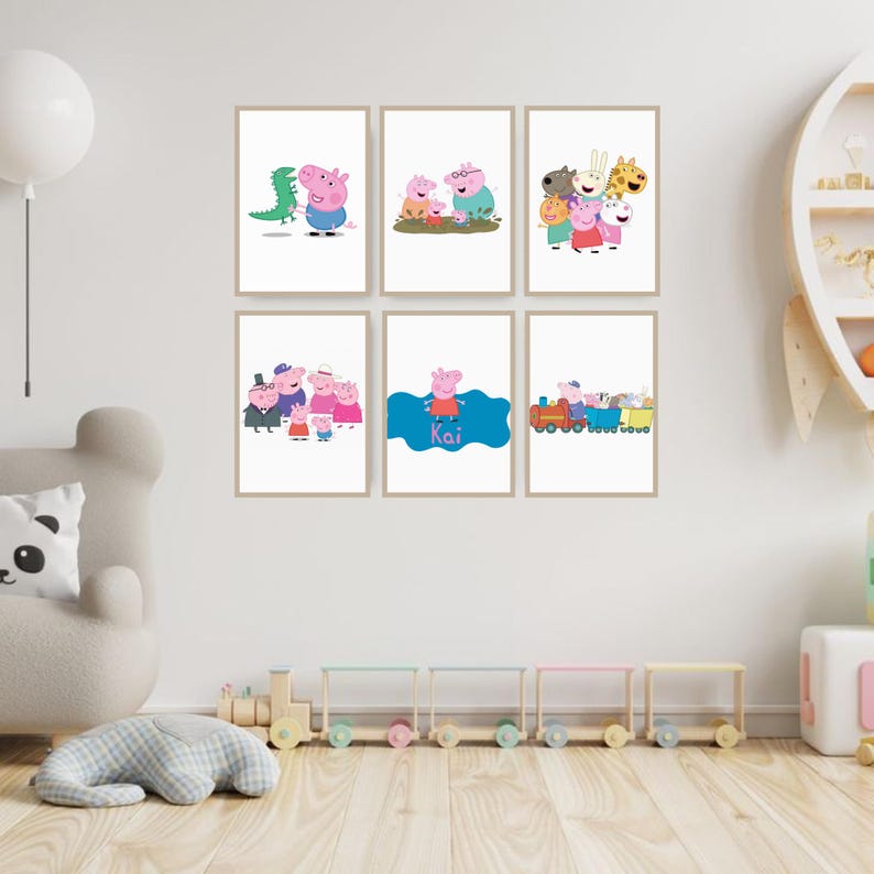 Peppa Pig Wall Art Set, Kids Room Decor, Nursery Decor, Wall Art Bundle ...