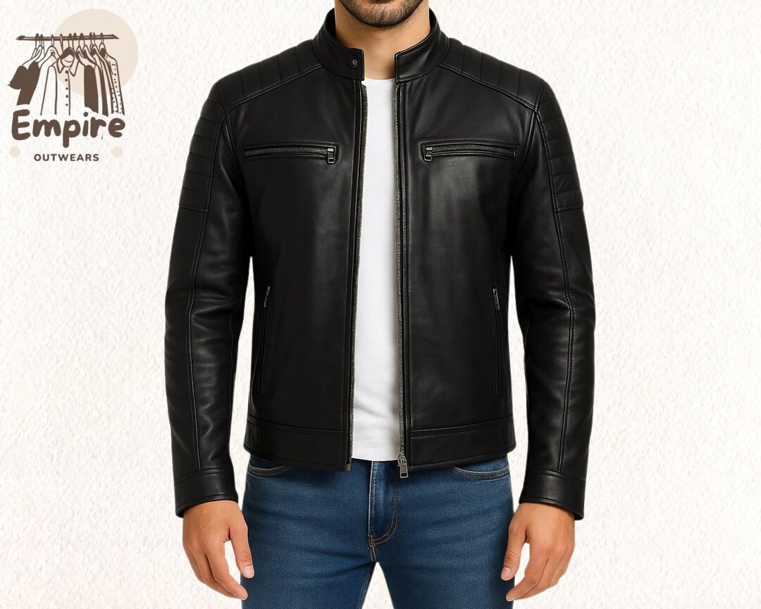 Men’s Quilted Black Leather Biker Jacket – Slim Fit Vintage Motorcycle ...