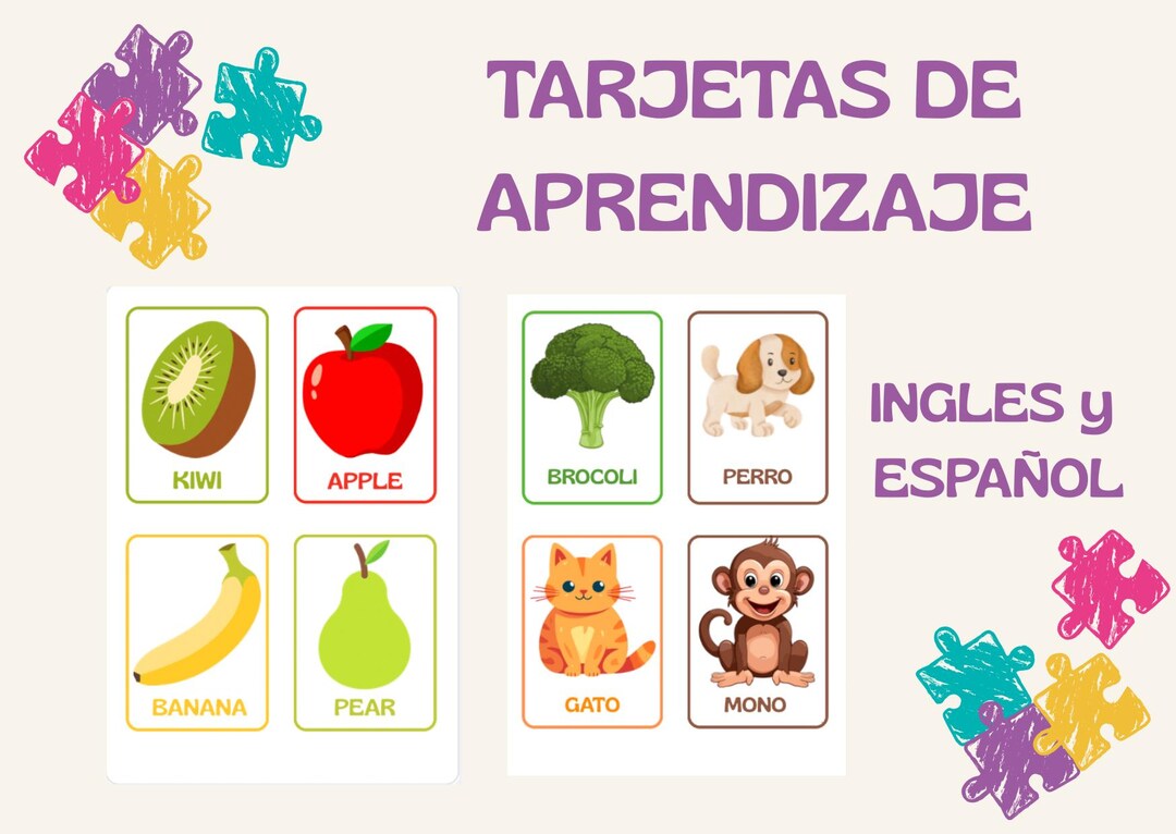 Spanish English Flashcards | Bilingual Flashcards: 44 Animals, Fruits ...