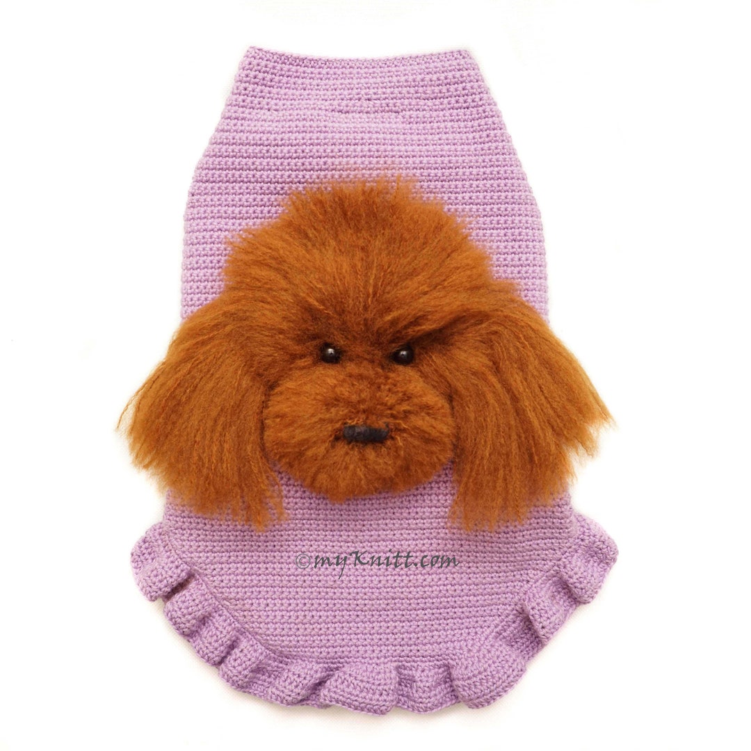 Knit Dog Sweater With Poodle Face, Brown Poodle Figurine Dog Clothes ...