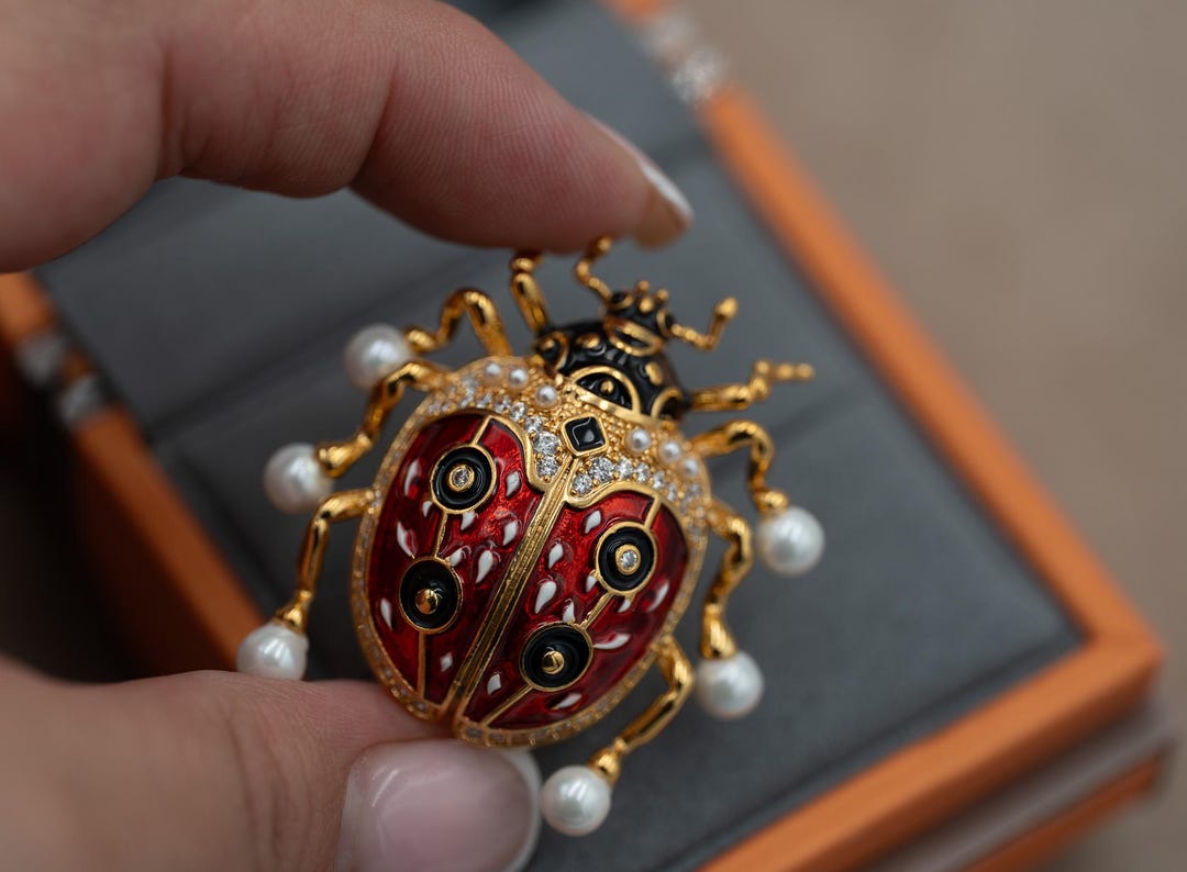 Luxury Enamel Ladybug Brooch Pearl Bug Pin - Etsy