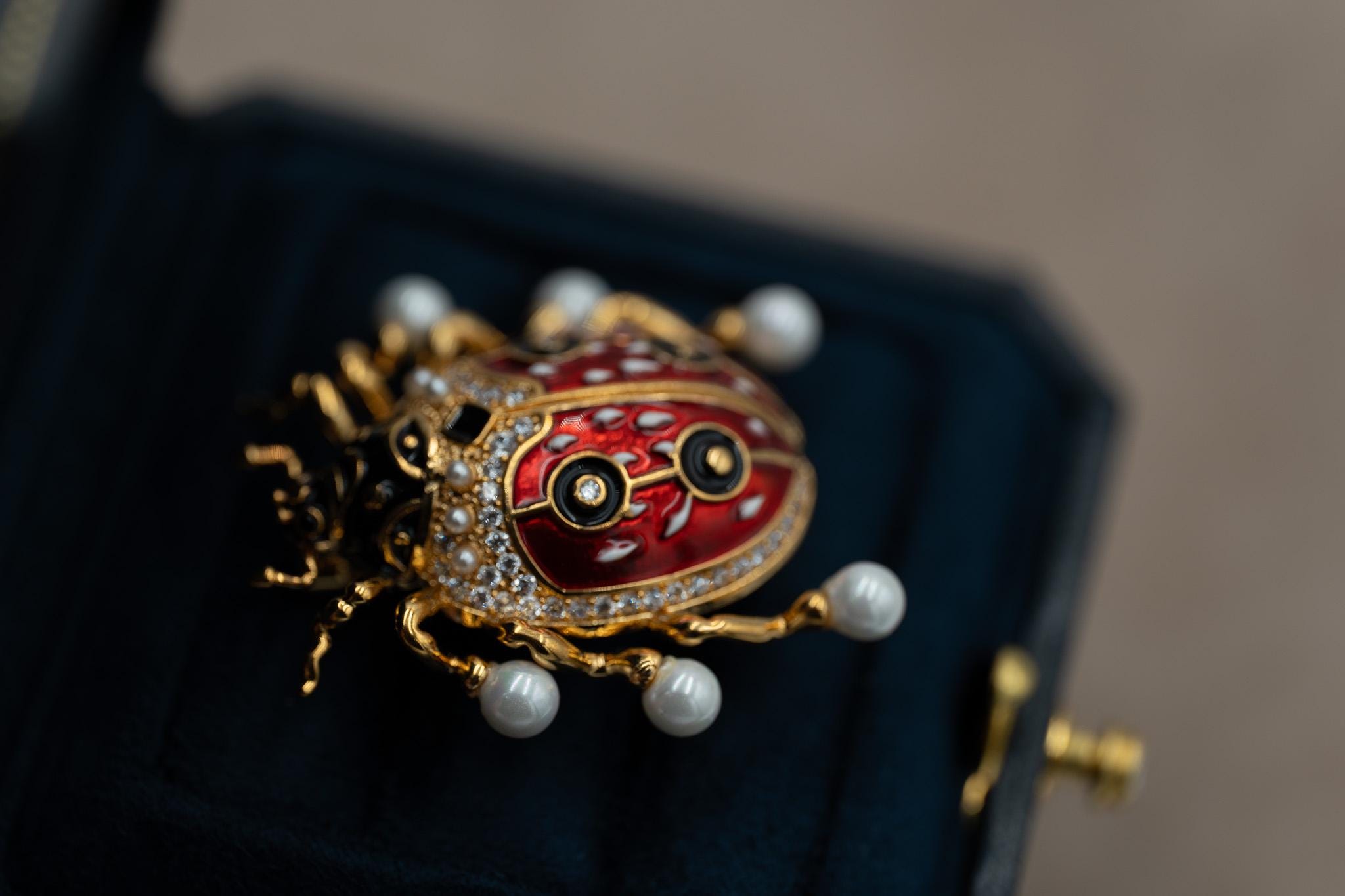 Luxury Enamel Ladybug Brooch Pearl Bug Pin - Etsy