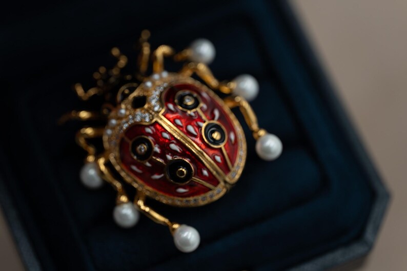 Luxury Enamel Ladybug Brooch Pearl Bug Pin - Etsy