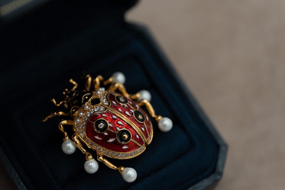 Luxury Enamel Ladybug Brooch Pearl Bug Pin - Etsy