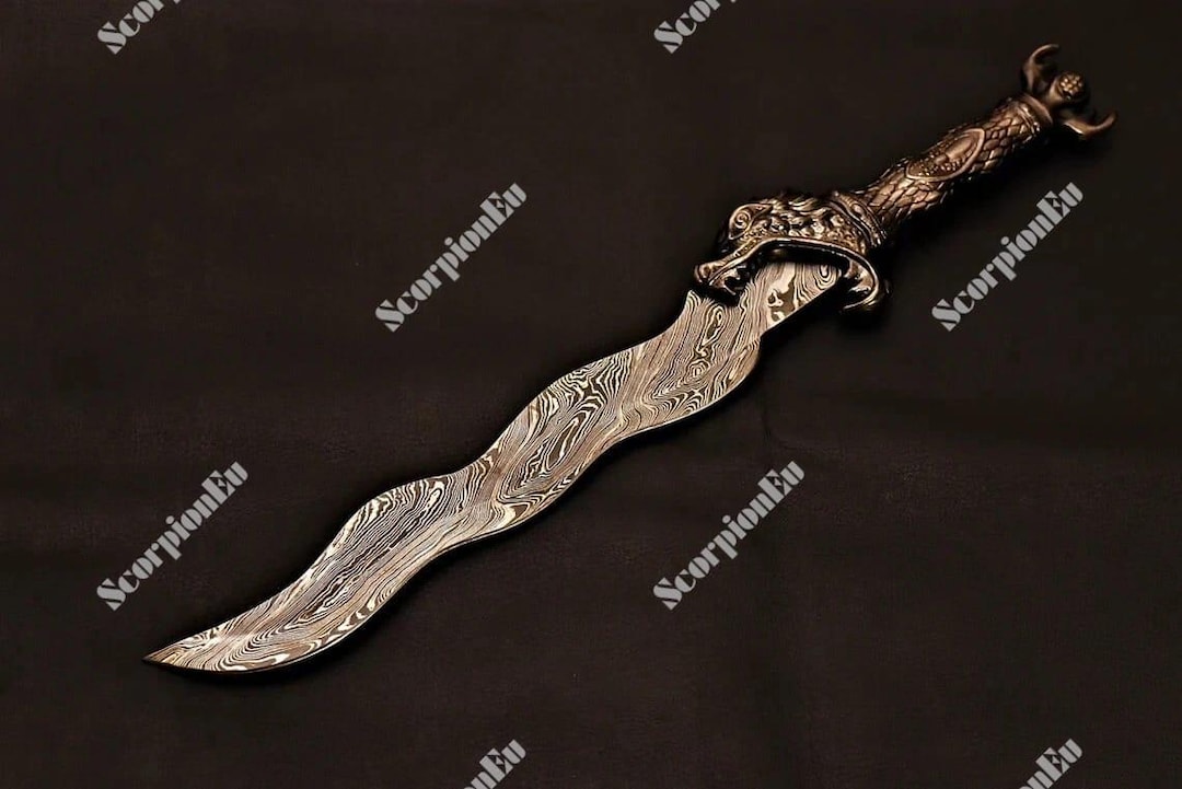 Hand Forged Damascus Steel Kris Replica Dagger | Wavy Blade Ritual ...