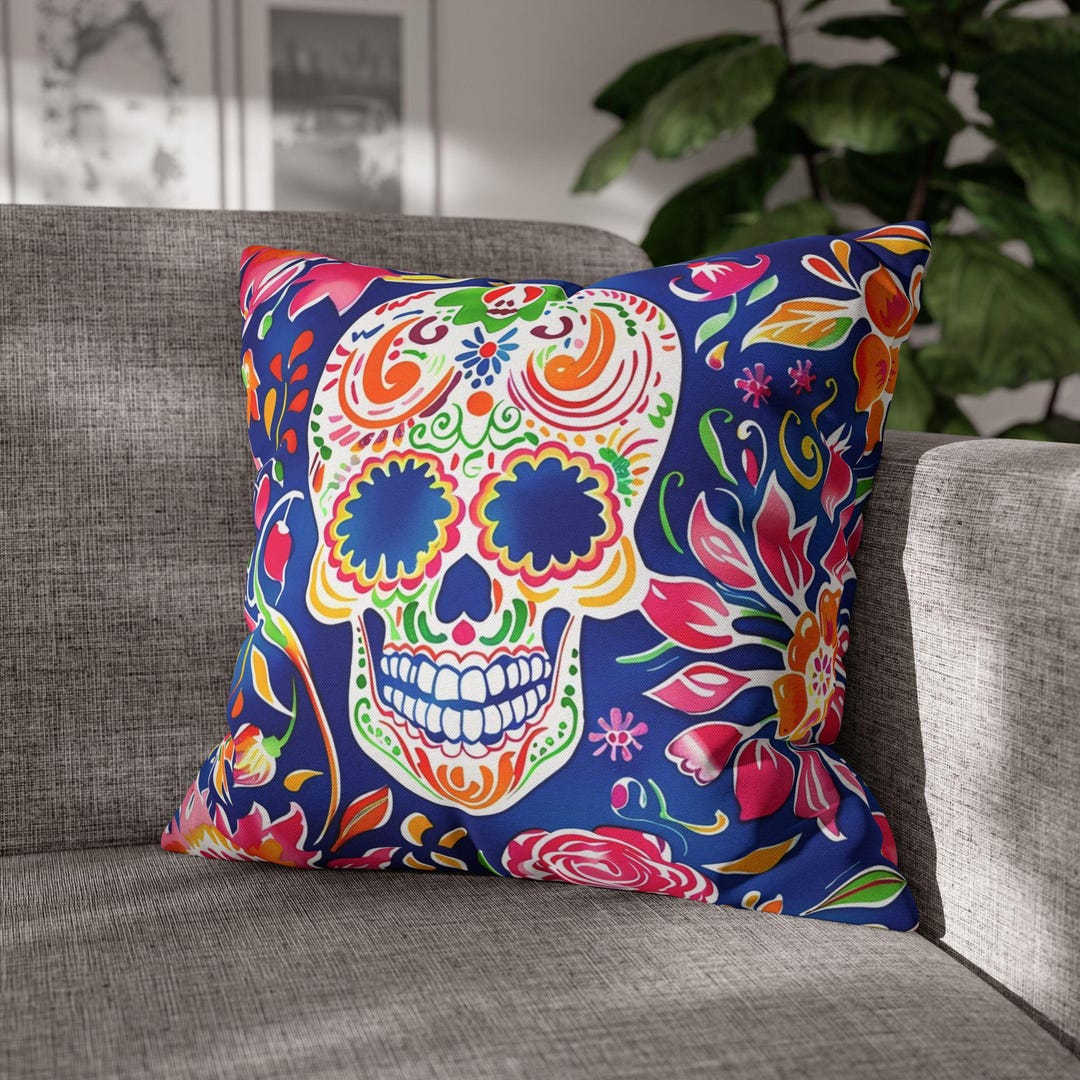 Colorful Sugar Skull Pillow Cover, Day of the Dead Pillowcase With ...
