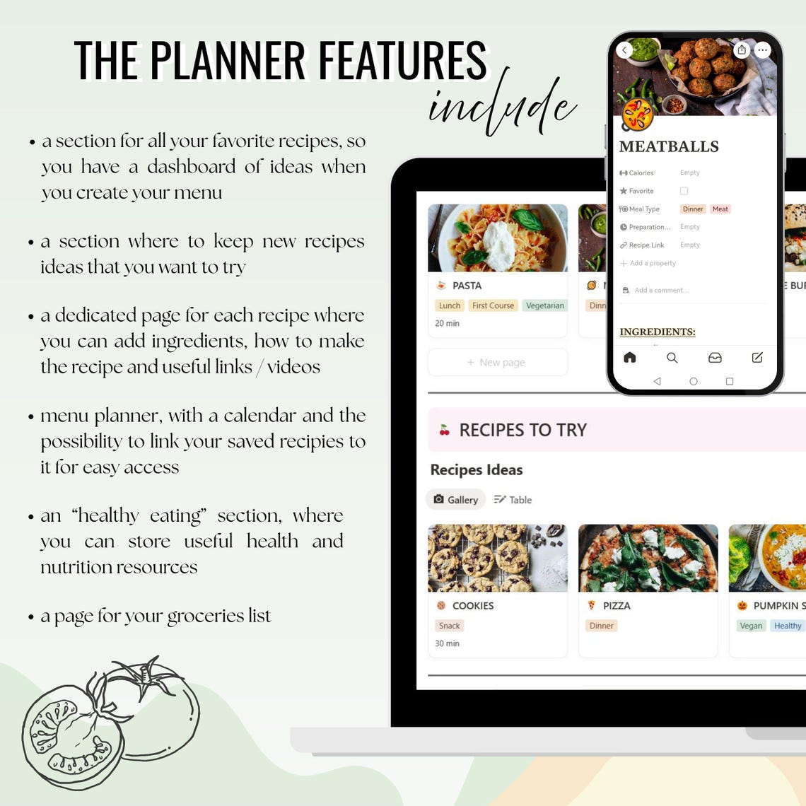 Notion Meal Planner Template, Recipes Organizer Notion Template, Menu ...