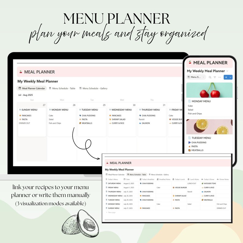 Notion Meal Planner Template, Recipes Organizer Notion Template, Menu ...