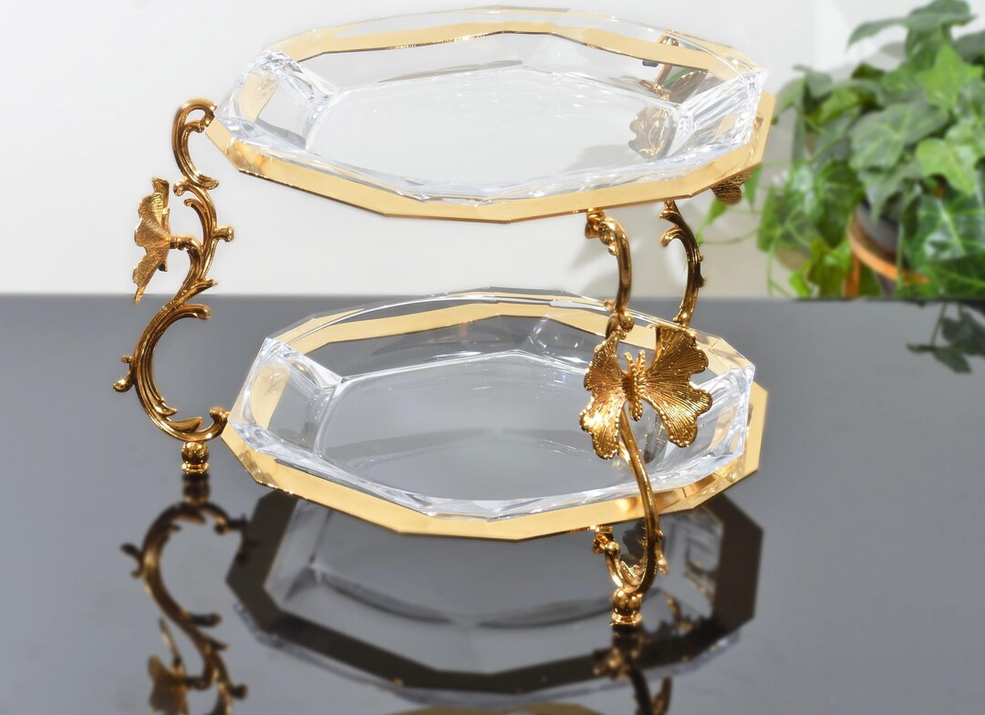 Gold & Glass Two Tier Serving Tray, Elegant Cake Stand - Etsy