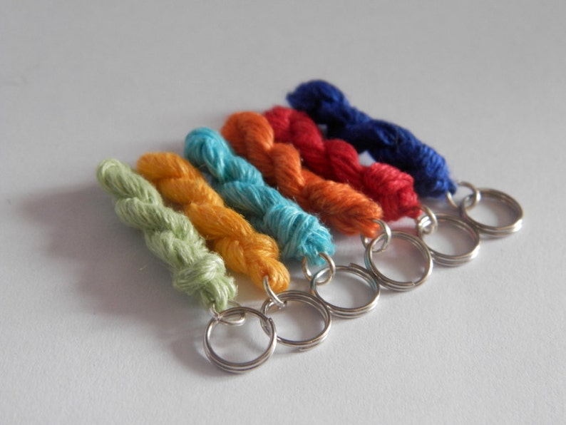 6 Knitting Stitch Markers Mini Skein Linen Yarn Key Chains | Etsy