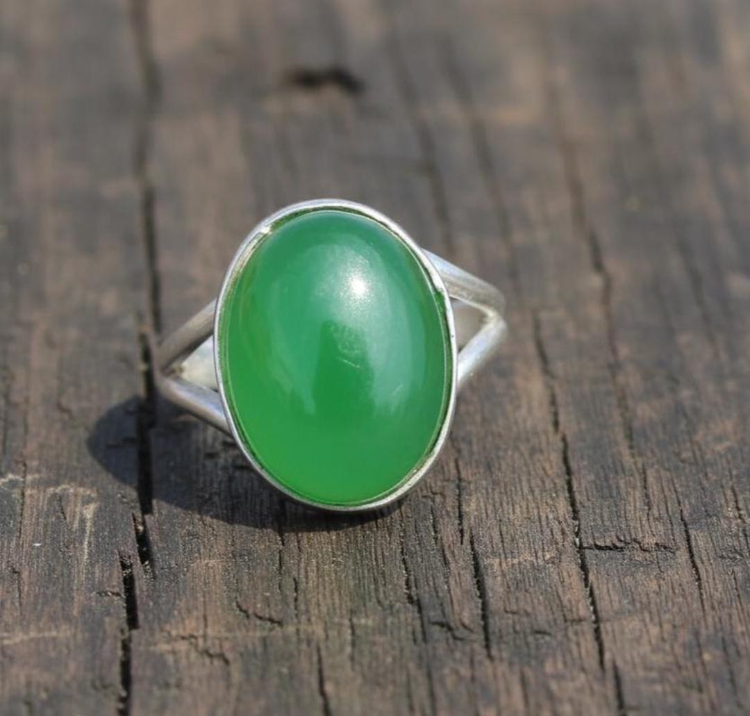Handmade Sterling Silver Green Chalcedony Ring - Oval Boho Statement - Etsy