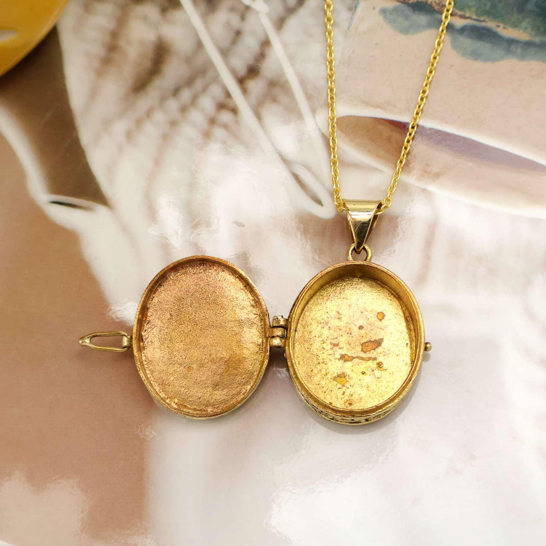 Vintage Poison Box Pendant Necklace – Brass Oval Locket With Secret ...