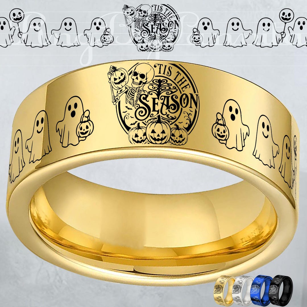 Custom Retro Ghosts Tis the Season Halloween Ring,engraved Cute Pumpkin ...