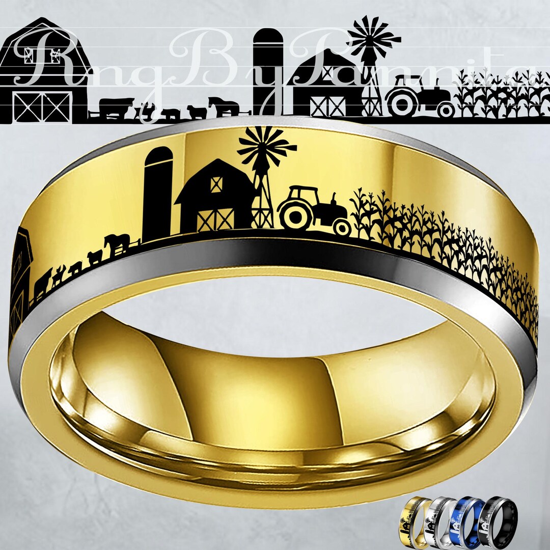 Custom Farm Animal Scene Ring,farm Ring,tractor Jewelry,cow and Sheep ...
