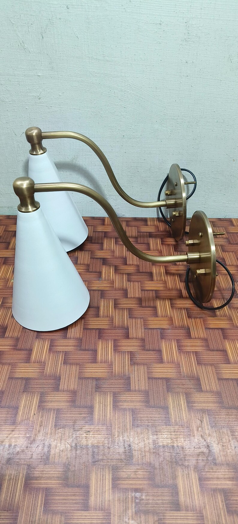 Modern Brass Wall Sconce: Vintage Style Ivory Cone Shade, Mid Century ...