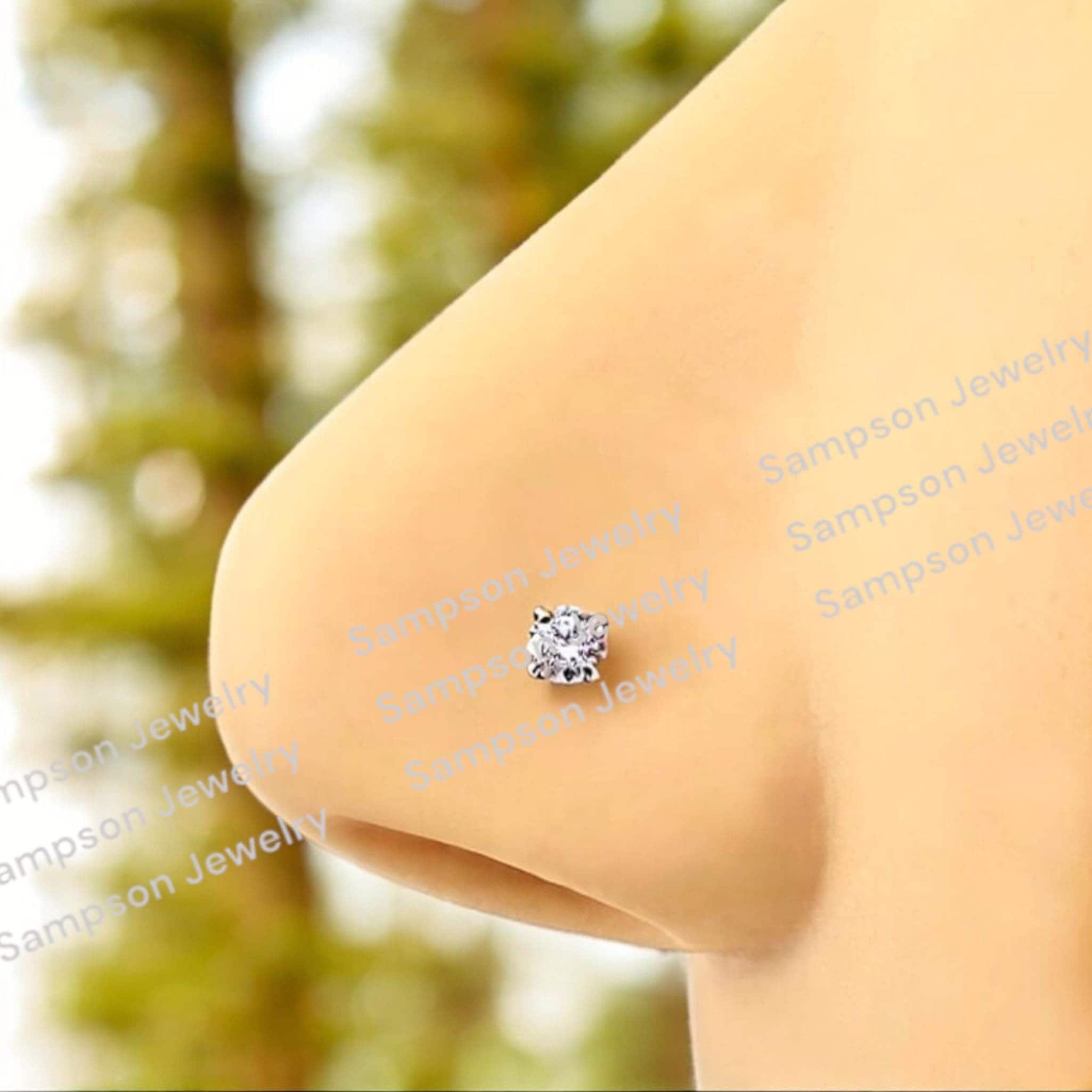 14K Solid White Gold Diamond Nose Ring Studs Diamond Nose Rings Diamond Stud Gold Nose Ring Designs Nose Rings Designs Gold Nose Rings