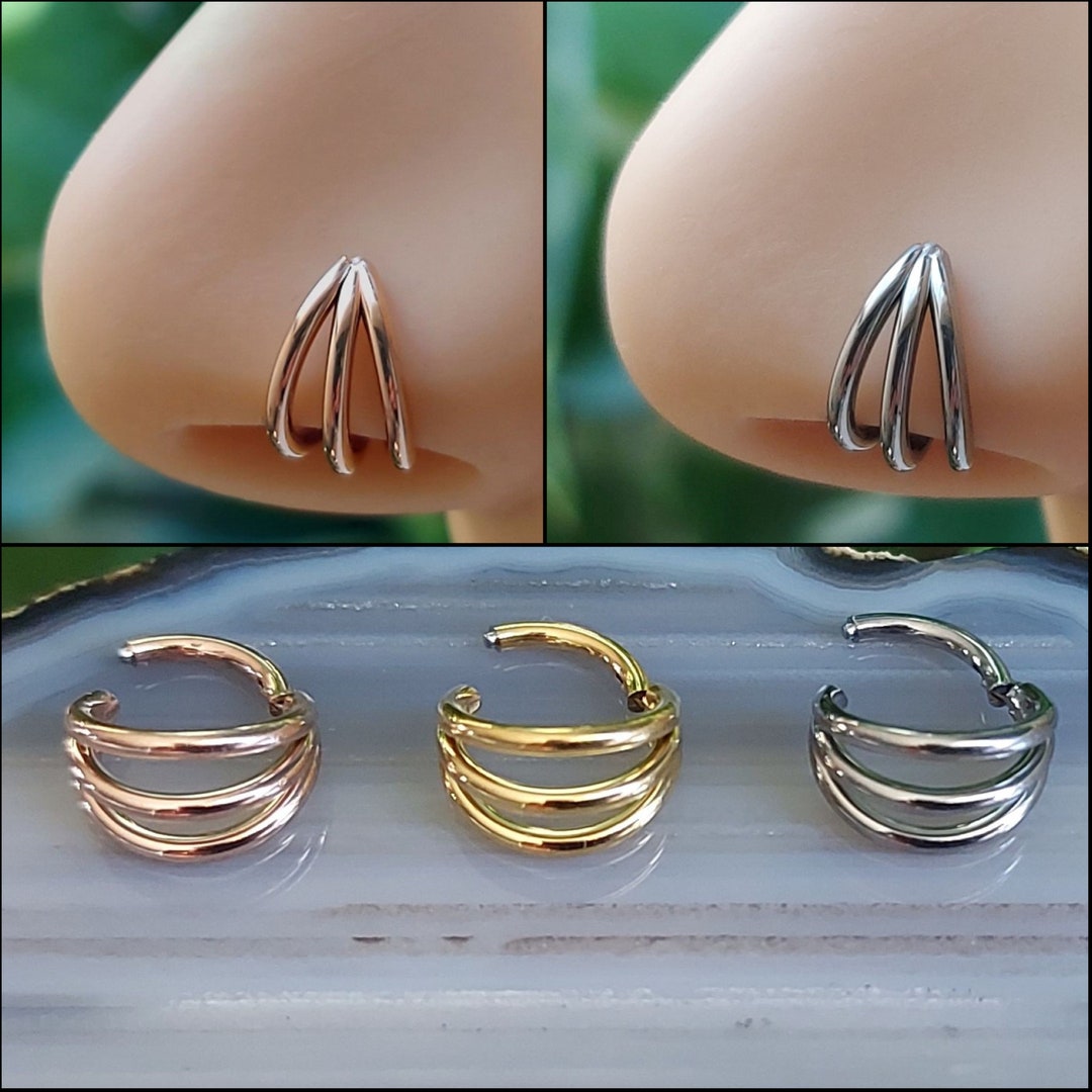 IMPLANT GRADE TITANIUM Triple Hoop Nose Ring Clicker Nose Piercing Nose ...
