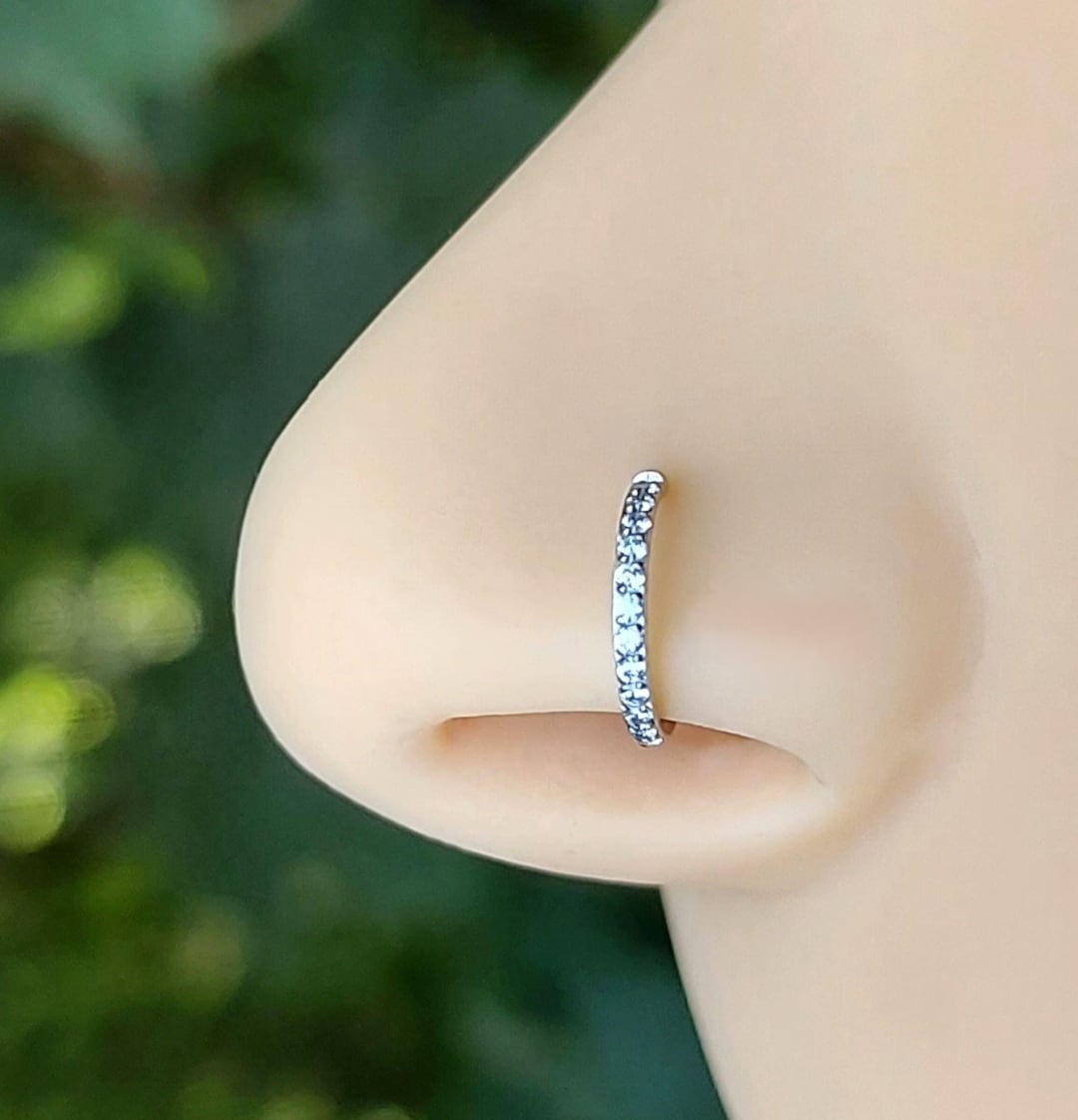 Implant Grade Titanium Nose Ring Clicker Hoop Hypoallergenic Minimalist Sparkle Gem Clear CZ ...