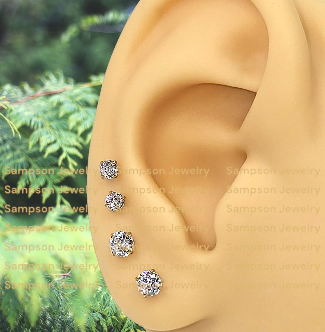 Implant Grade Titanium Cubic Zirconia Stud Earrings Diamond Look Stud ...