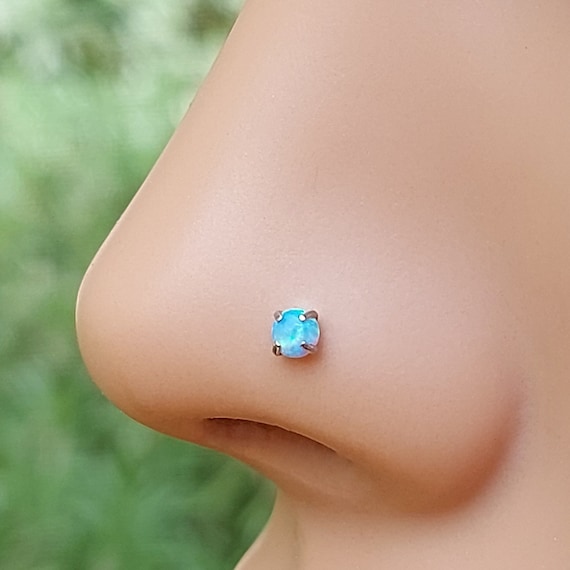 Implant Grade Titanium Nose Ring Stud 20 18 Gauge 3 mm White Blue Opal Nose Jewelry Nose Piercing