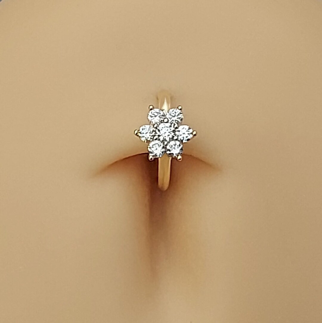 14K Solid Gold Clicker Belly Button Ring CZ - 16 Gauge 8mm - Belly ...