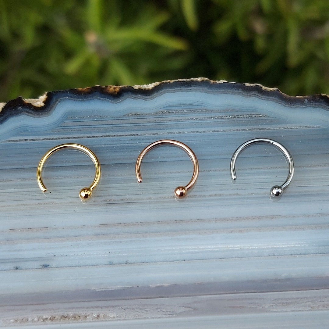 FAKE Nose Ring 2mm Ball 20 Gauge 316L Surgical Steel Silver Yellow Rose ...